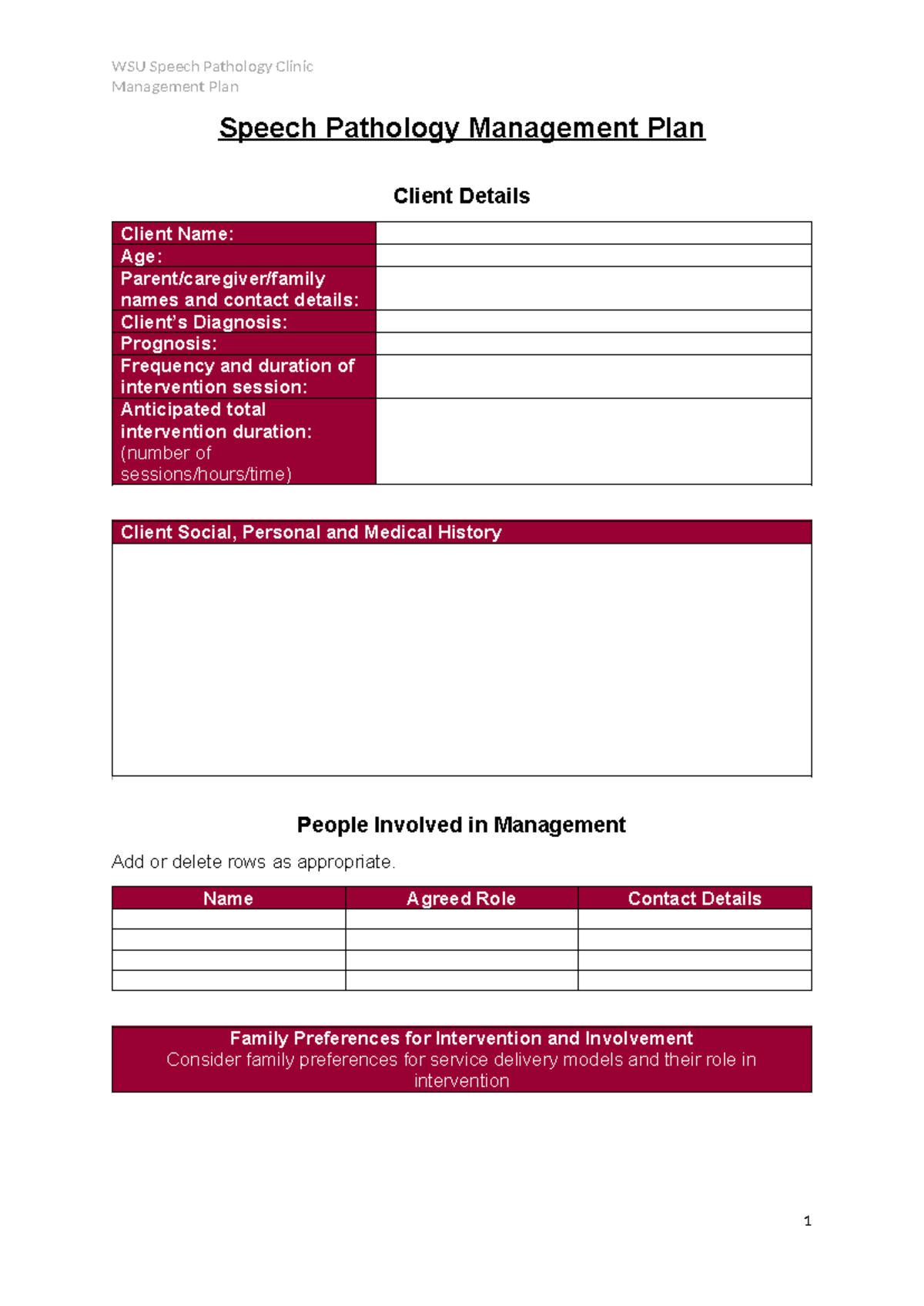SPE 402 - Speech Pathology Management Plan Template for Clients - Studocu