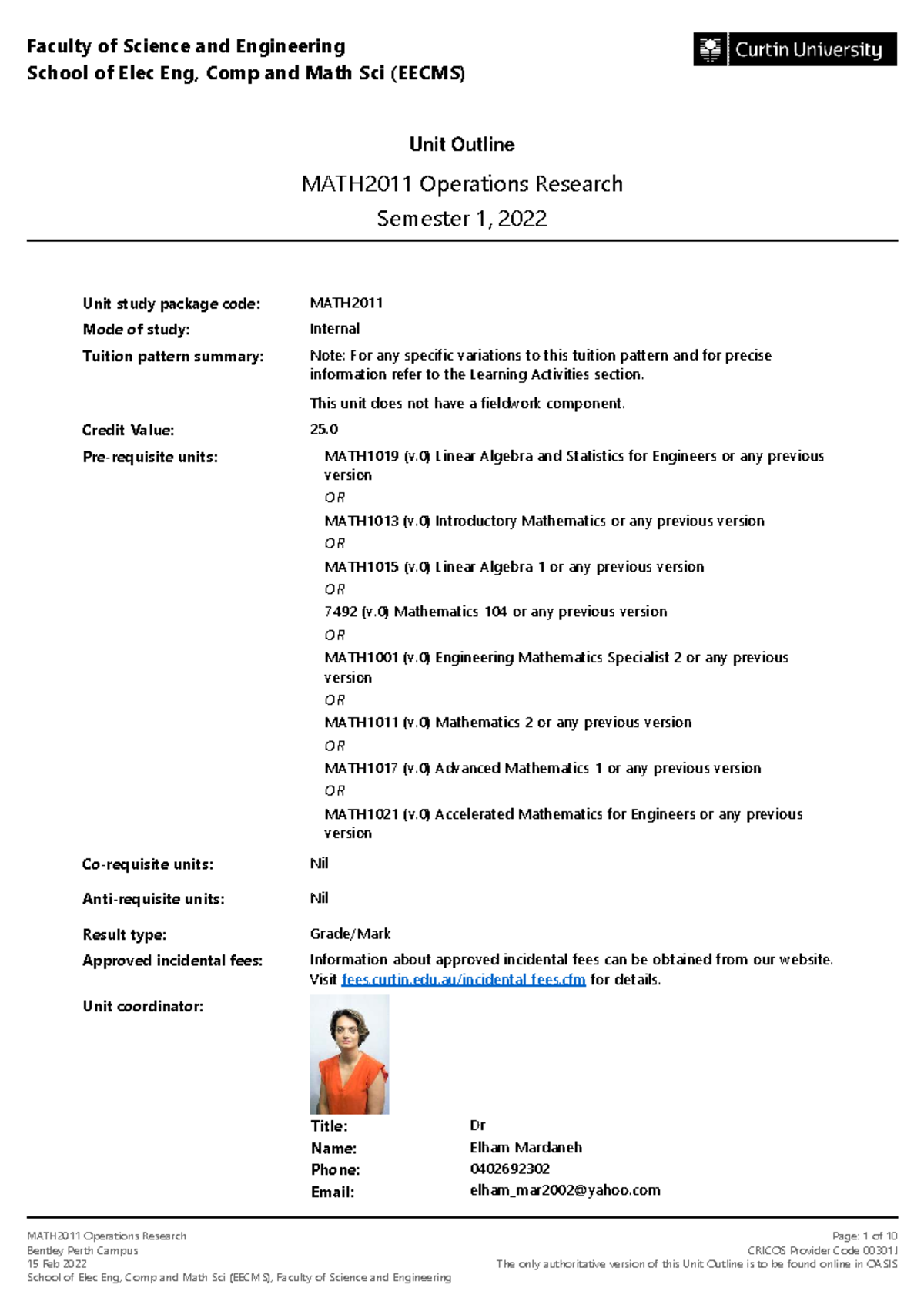 MATH2011 Operations Research Unit Outline - Semester 1, 2022 - Studocu