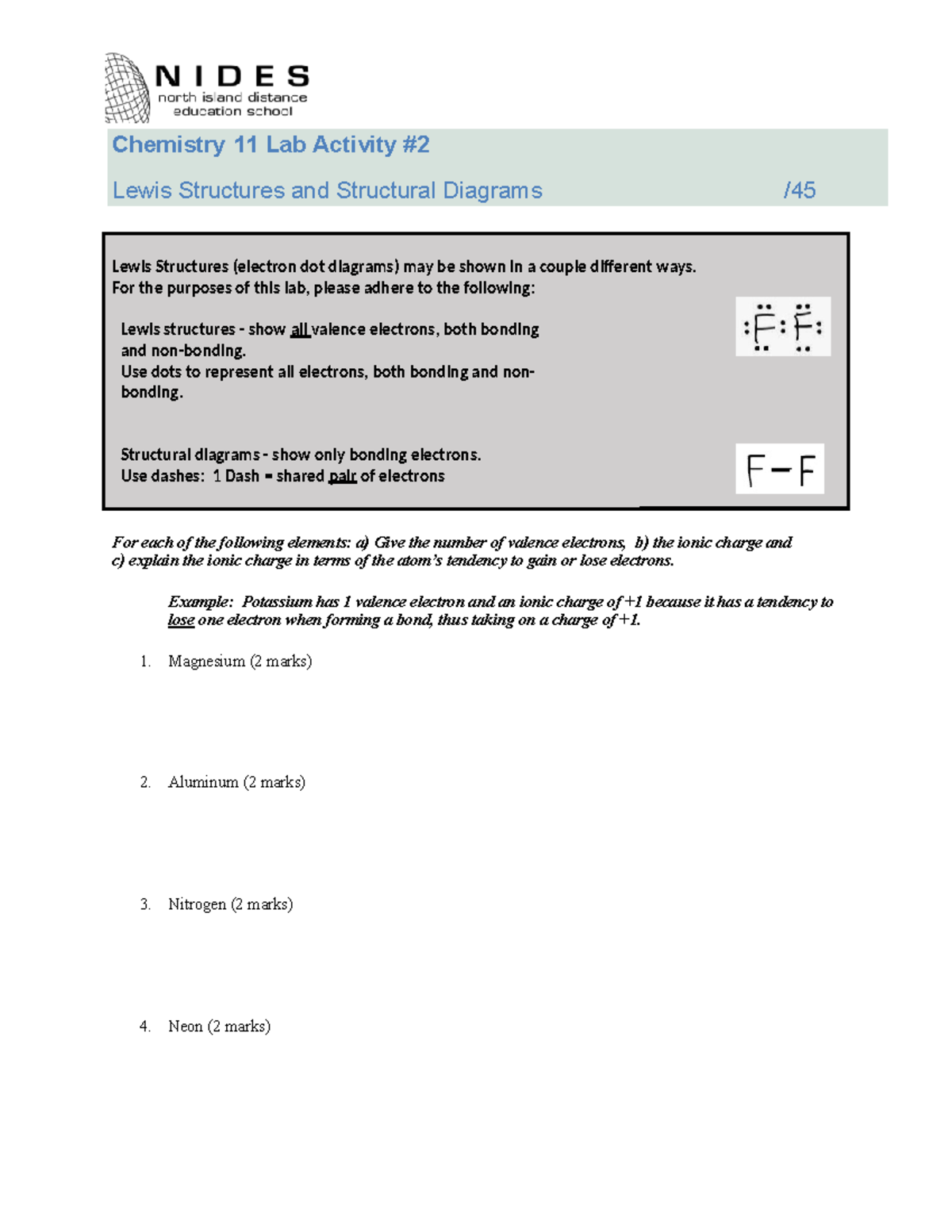 Lab 2 lewis structure - Chemistry 11 Lab Activity Lewis Structures and ...