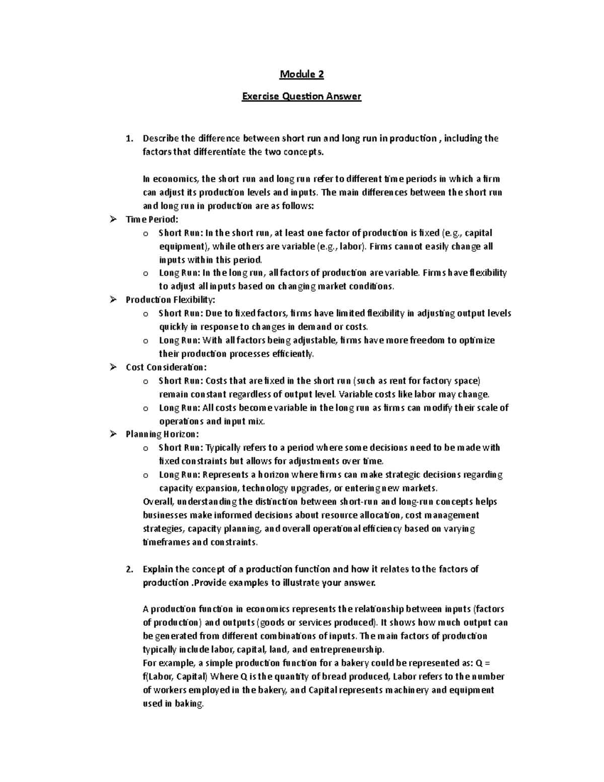 Managerial Economics Module 2 Books exercise Question Answers - Module ...