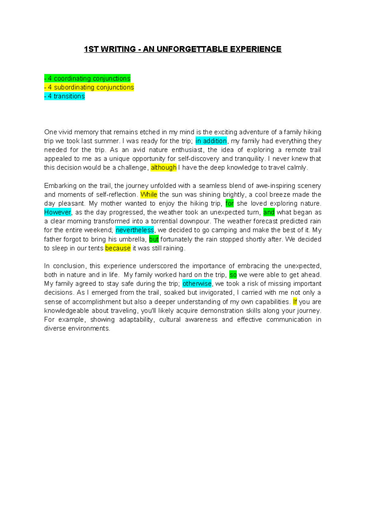 Advanced 6 Portfolio - An Unforgettable Writing Experience - Studocu