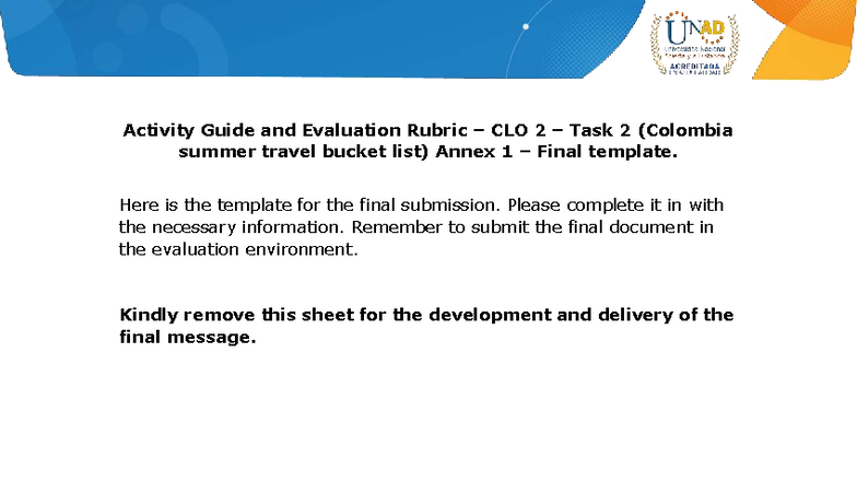 CLO 2 Task 2: Colombia Summer Travel Bucket List Guide & Rubric - Studocu