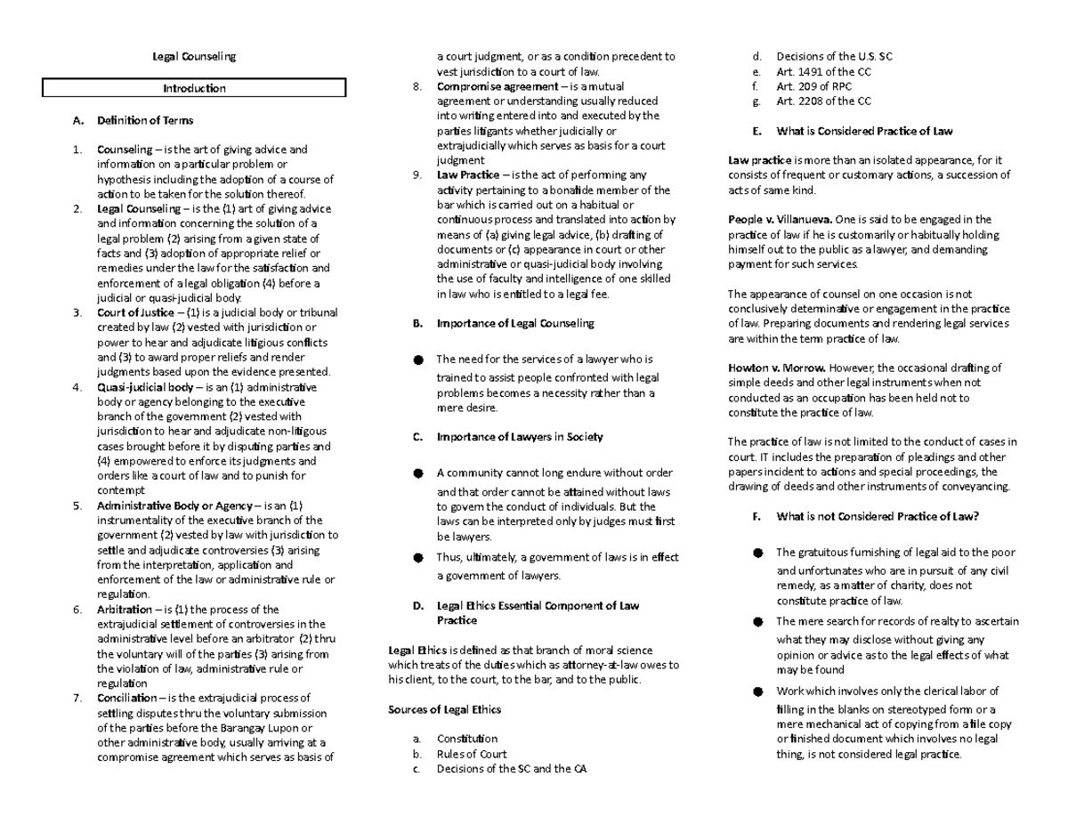 Legal.Counseling.Barte - Legal Counseling Introduction A. Definition of ...