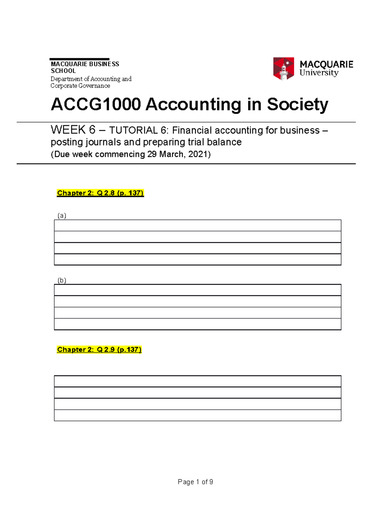 Tutorial Workbooks ACCG1000 Week 6_2021 - MACQUARIE BUSINESS SCHOOL ...