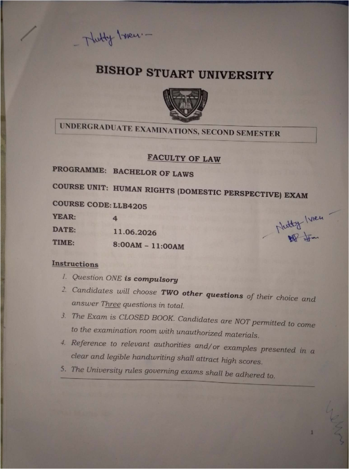LLB4205 Final Exam: Human Rights (Domestic Perspective) - Year 4 - Studocu