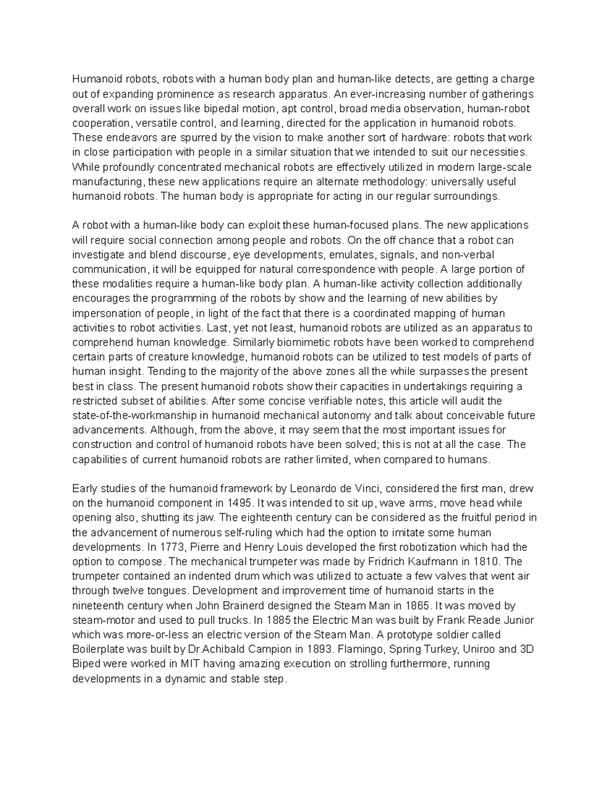 Essay on the Advancements in Humanoid Robots and Their Applications ...