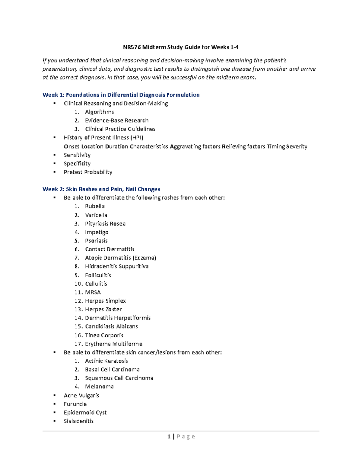 NR576 Midterm Exam Study Guide: Key Topics and Review Resources - Studocu