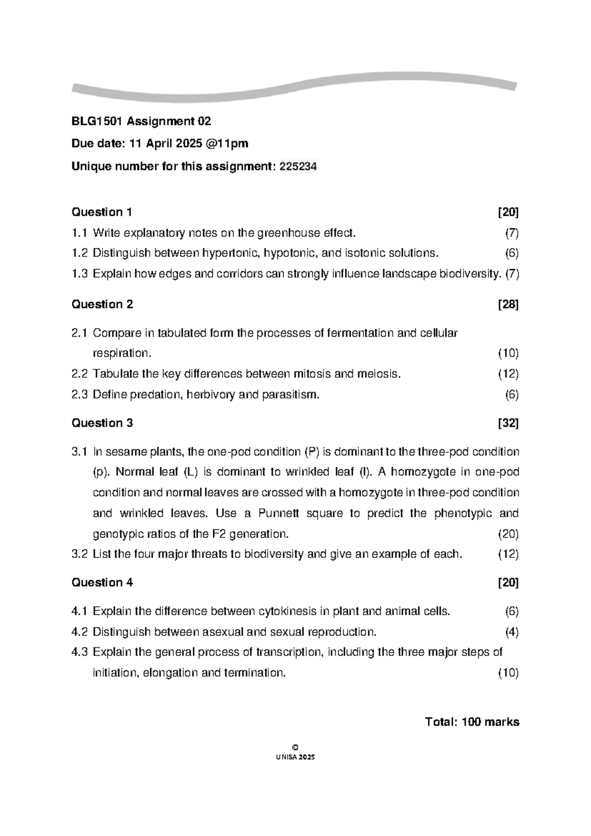 LIFE Sciences SBA Practical TASK 2 QP ENG - - Studocu