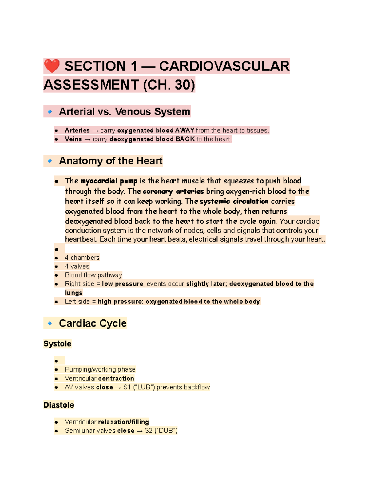 Cardiovascular Assessment Lecture Notes (Ch. 30) - Studocu