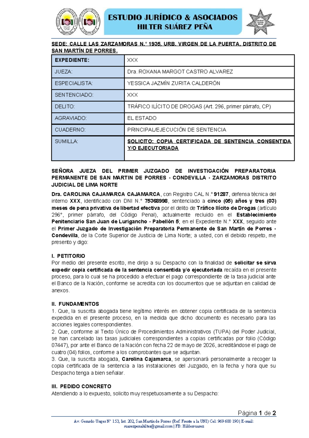 Modelo de Solicitud de Copias Certificadas - CAL 91287 - Studocu