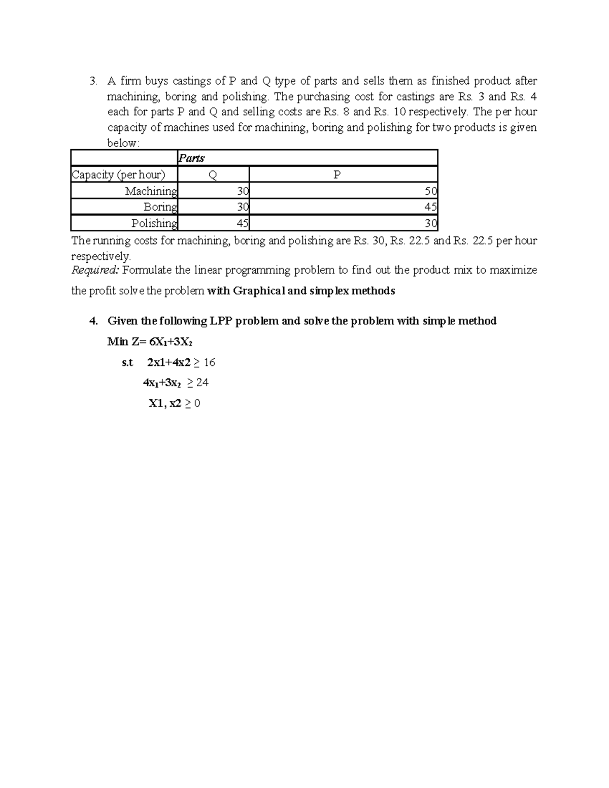 Linear Programming Problem: Maximizing Profit for P & Q Parts - Studocu