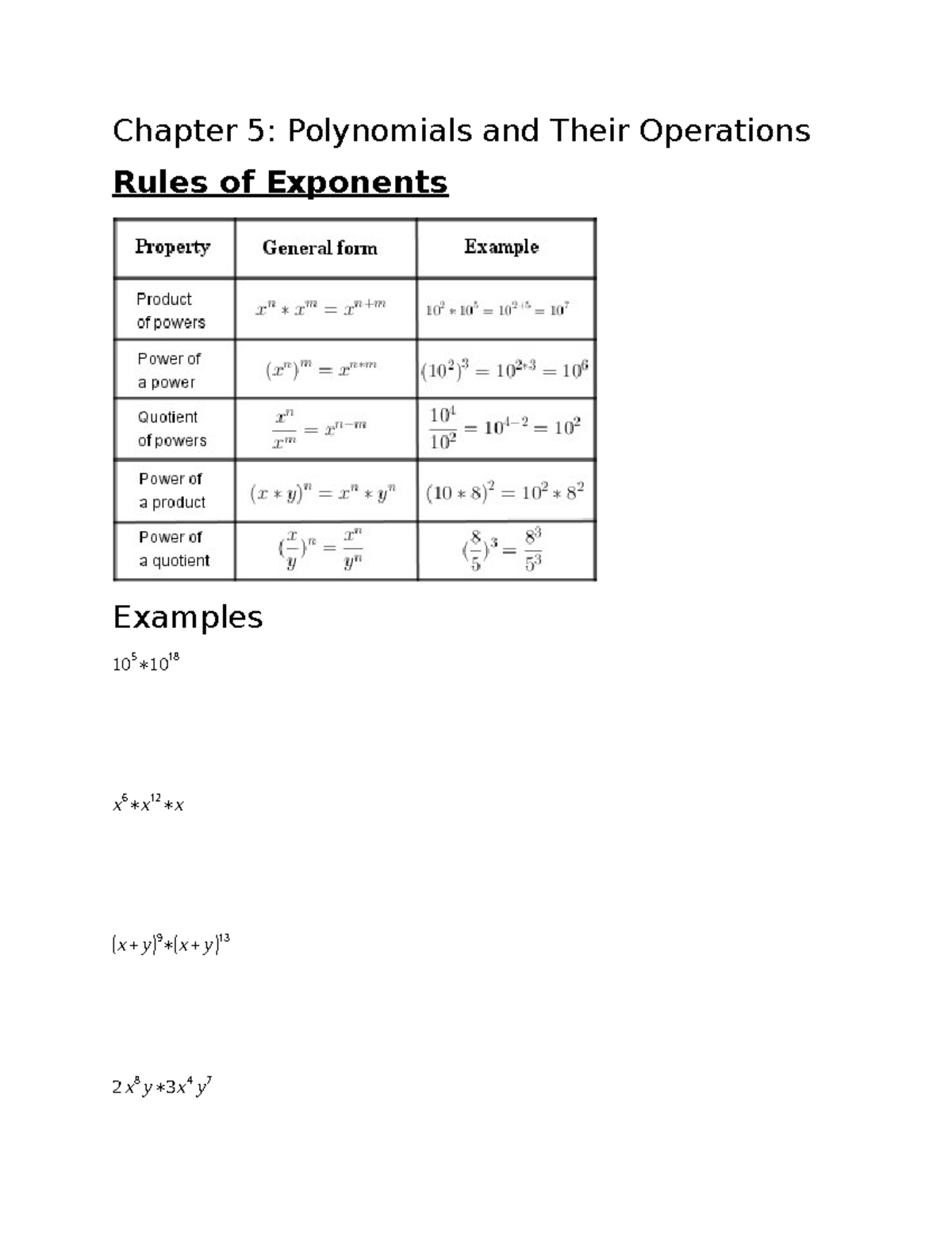Chapter 5 & 6: Polynomials, Exponents, and Factoring Notes - Studocu