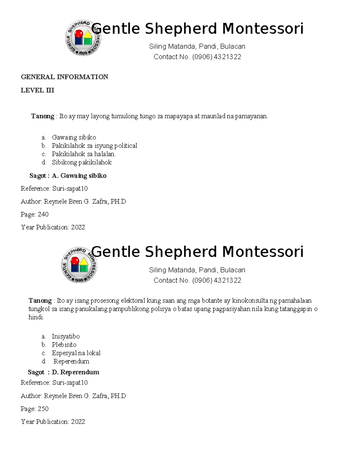 General infomation level III - GENERAL INFORMATION LEVEL III Tanong ...