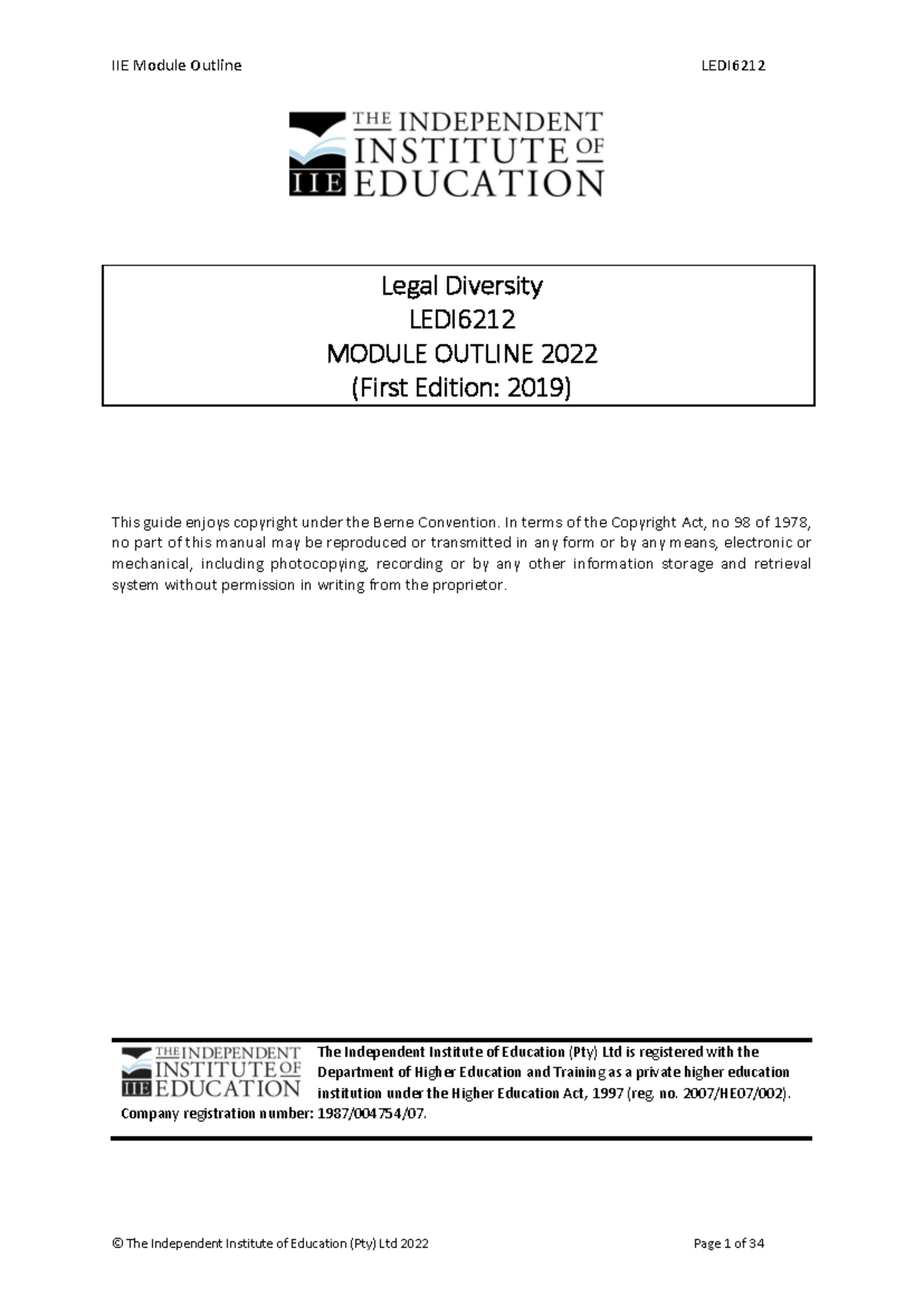 IIE LEDI6212 Module Outline: Legal Diversity Overview 2022 - Studocu