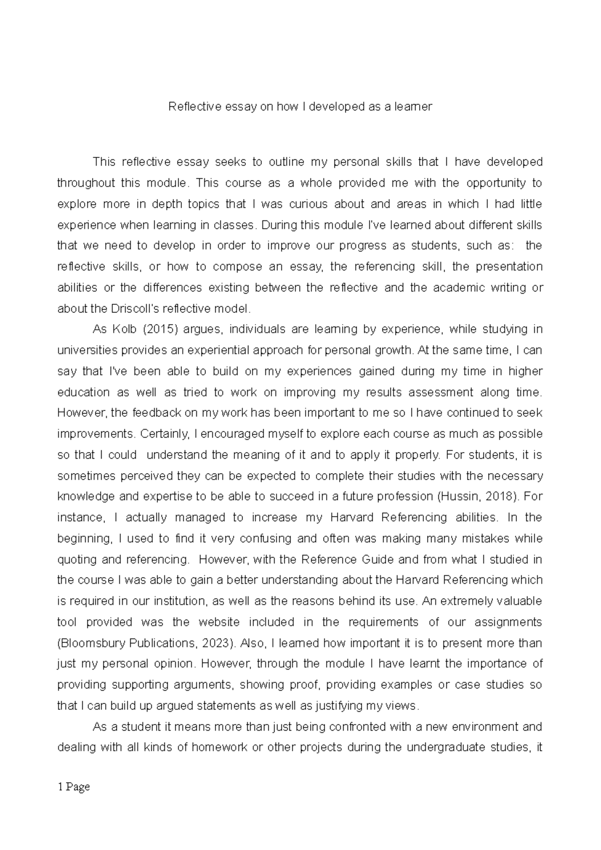 Reflective Essay on Developing Skills for Academic Success (Module XYZ ...