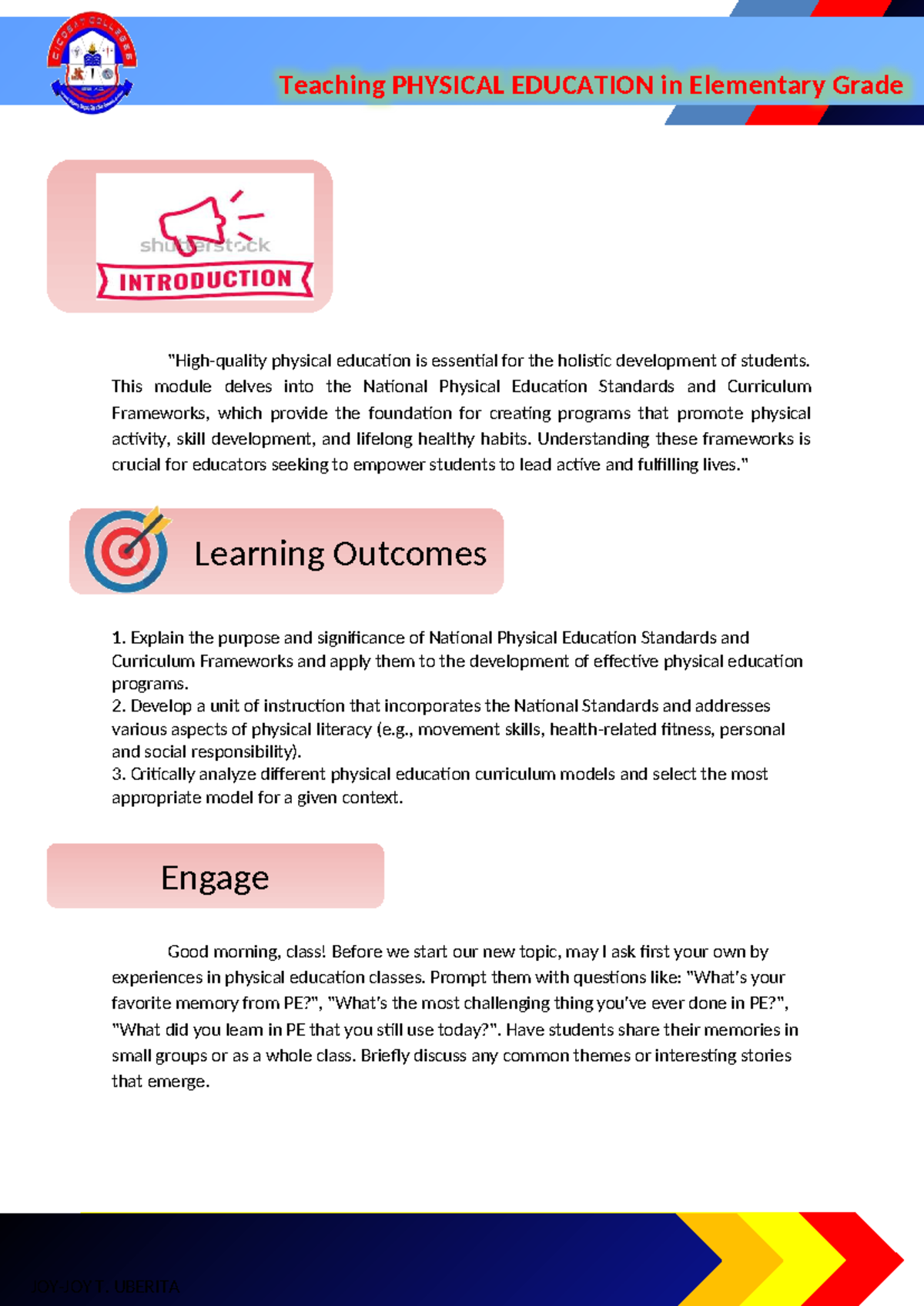 Lesson 3-National Physical Education Standards and Curriculum ...
