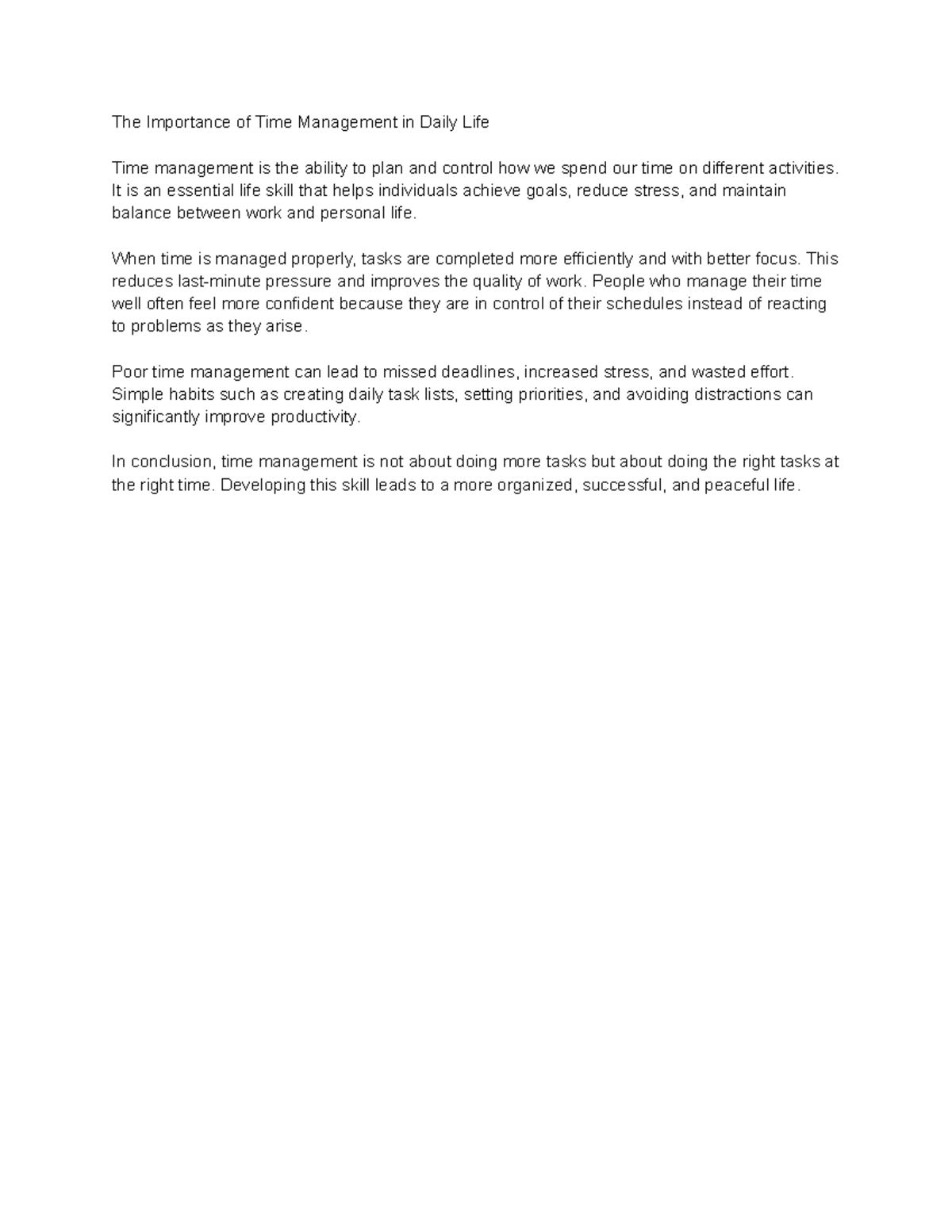 The Importance of Time Management in Daily Life: A Guide - Studocu