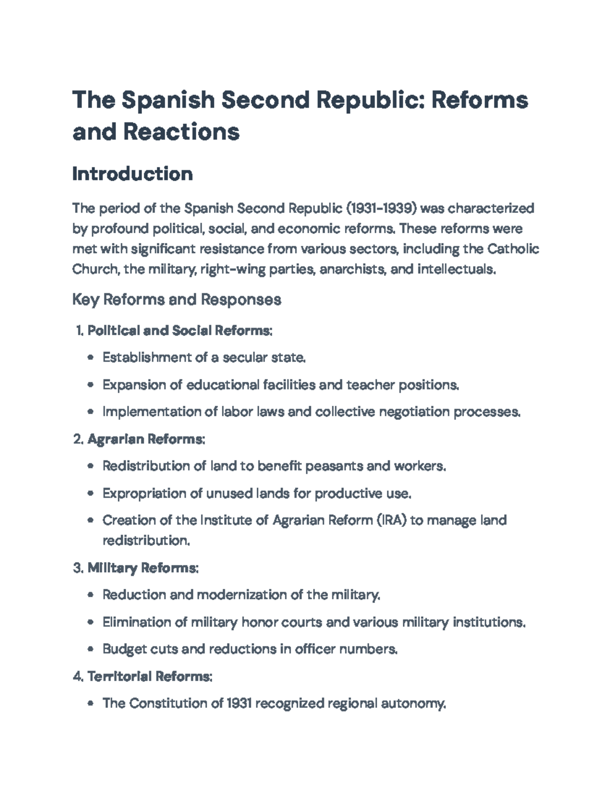 Reforms and Reactions in the Spanish Second Republic (1931-1939) - The ...