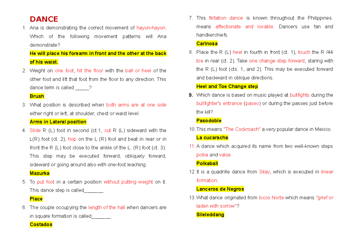DANCE 7: Review Notes on Philippine Folk Dances and Movements - Studocu