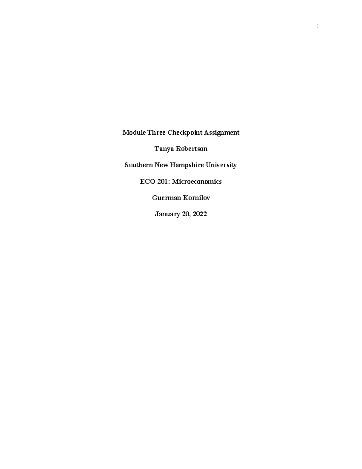 ECO 201 Module Three Checkpoint Assignment - Module Three Checkpoint ...
