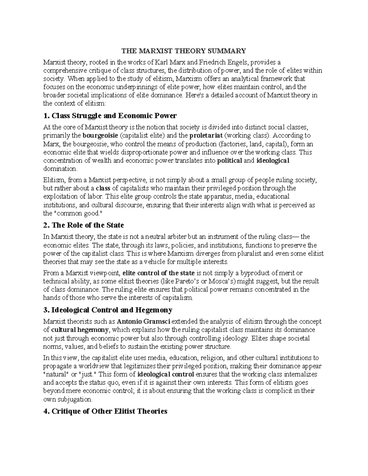 Marxism and Elitism: A Comparative Analysis of Class Dynamics - Studocu