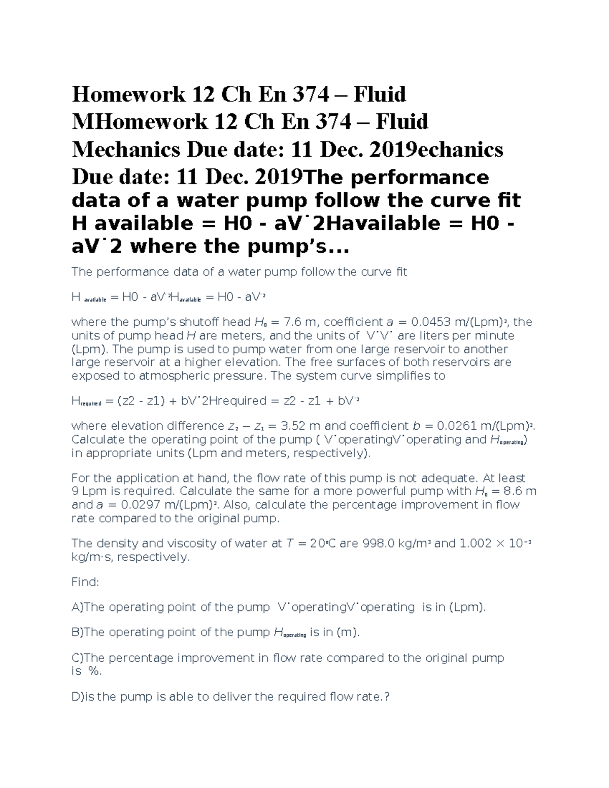 Homework 12 Ch En 374 - second semester - Homework 12 Ch En 374 – Fluid ...