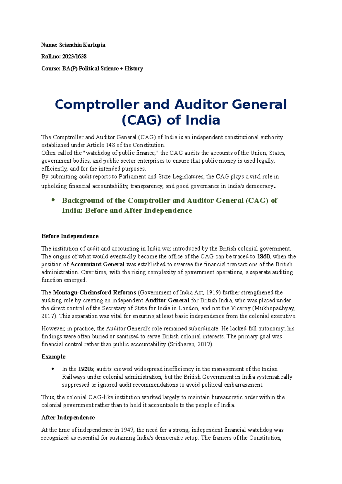 CAG - The Role and Evolution of the Comptroller and Auditor General of ...