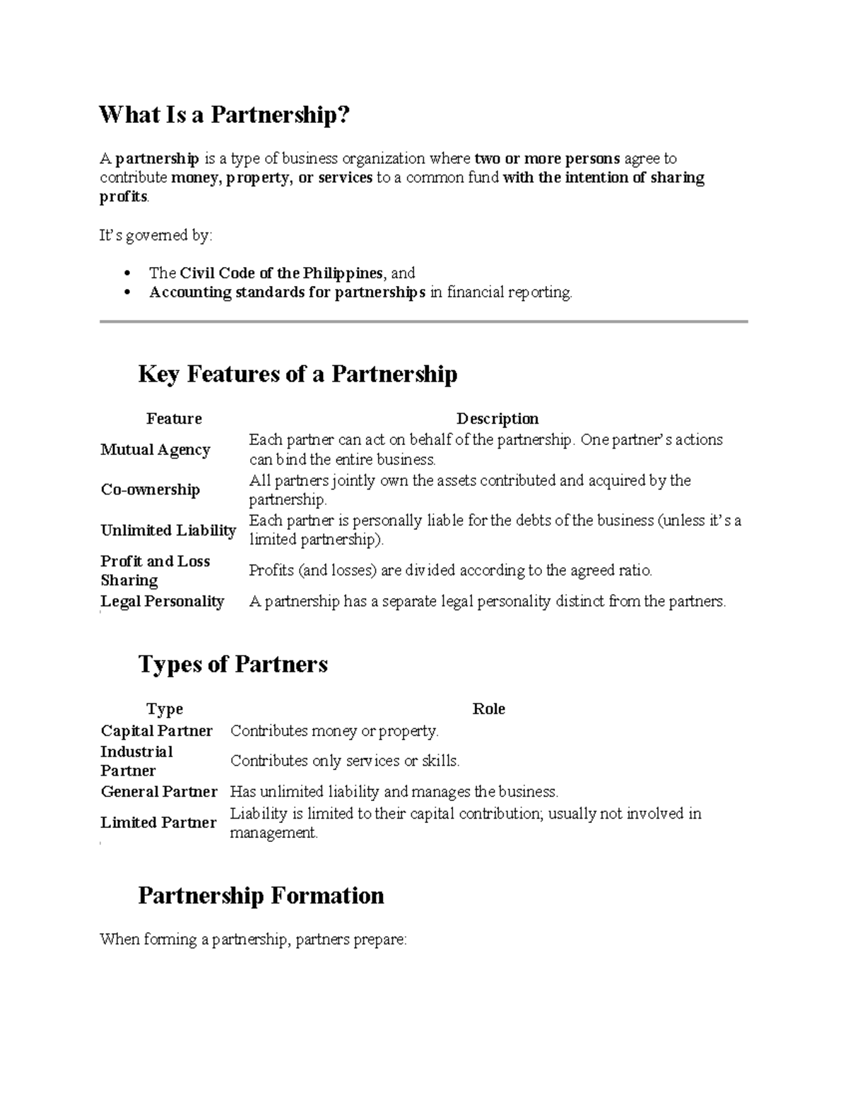 Understanding Partnerships: Key Features and Formation - Studocu