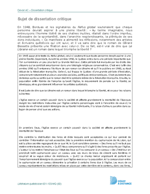 Dissertation explicative - 601-102-MQ : Littérature et imaginaire C ...