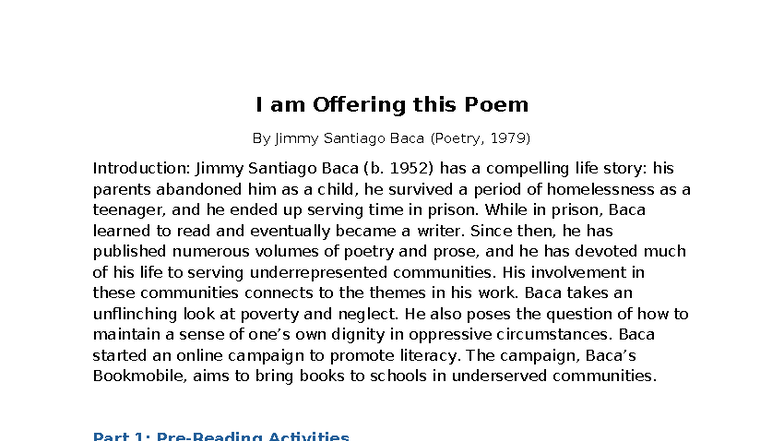 I am Offering This Poem: Analysis & Insights (ENG 10) - Studocu