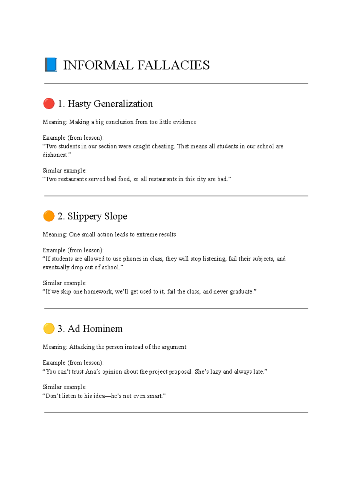 INFORMAL & FORMAL FALLACIES REVIEW PREP (ENG 101) - Studocu
