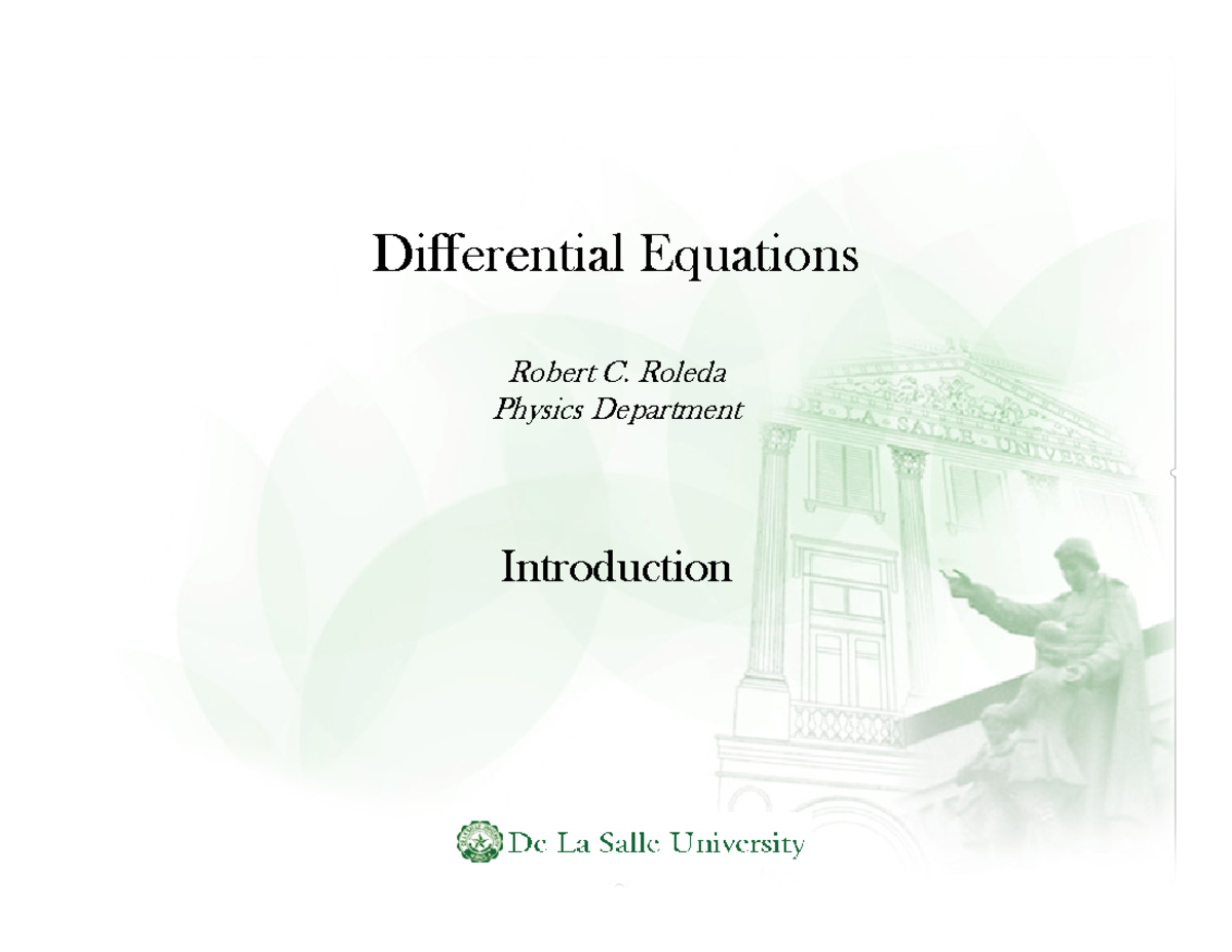 Differential Equations Overview - ODE1 Intro Notes - Studocu