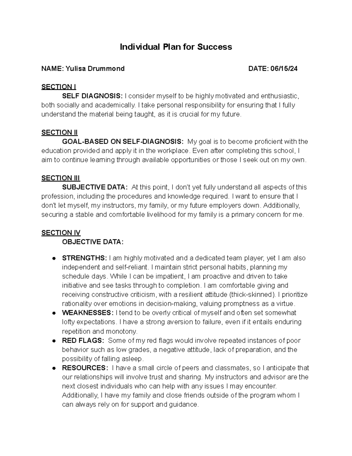 Individual Plan for Success: Personal Growth Strategy - Studocu