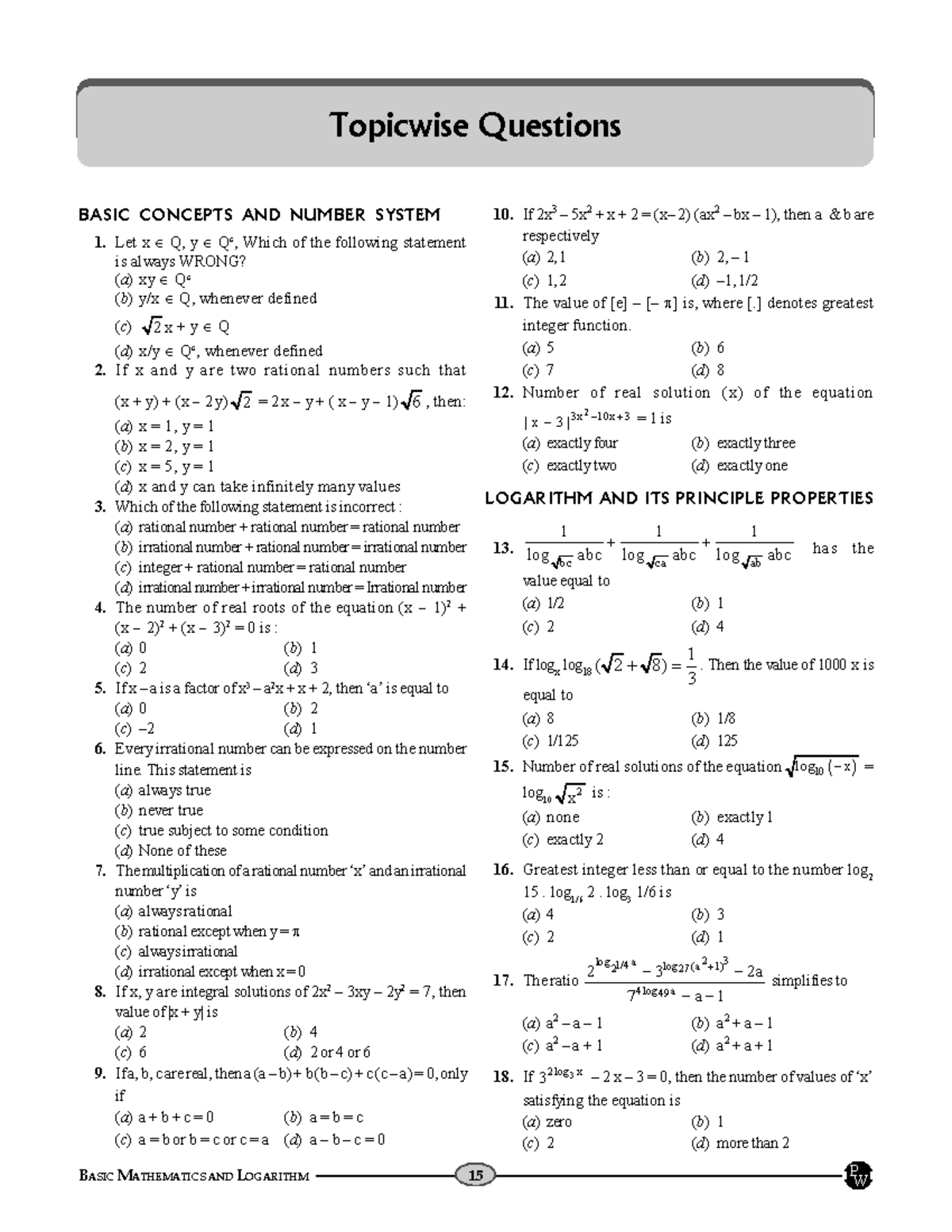 Chapter-01: Basic Mathematics and Logarithm Study Guide - Studocu