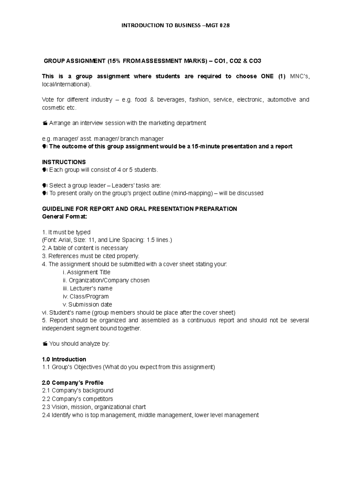 Group Assignment - mgt028 - INTRODUCTION TO BUSINESS –MGT 028 GROUP ...