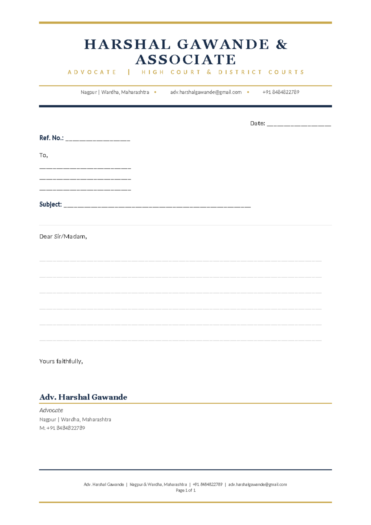 Advocate Letterhead Harshal Gawande - H A R S H A L G A W A N D E & A S ...