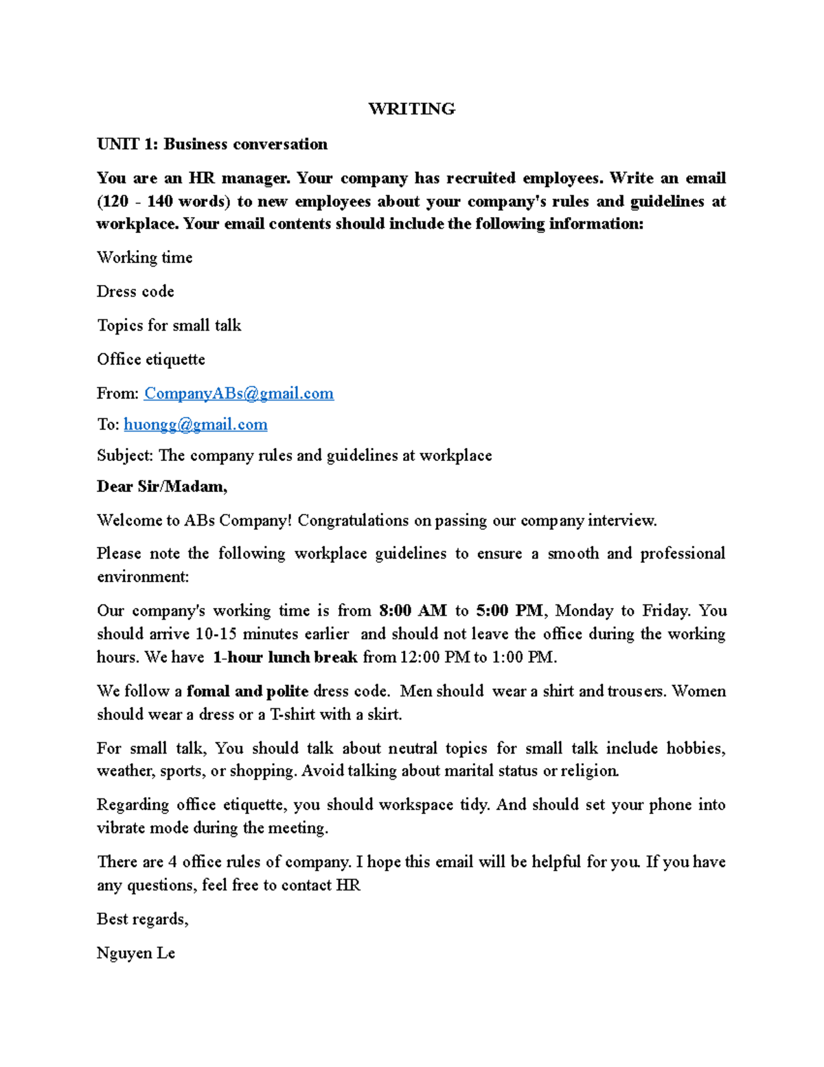 Writing Unit 1: Business Conversation Guidelines and Email Tips - Studocu
