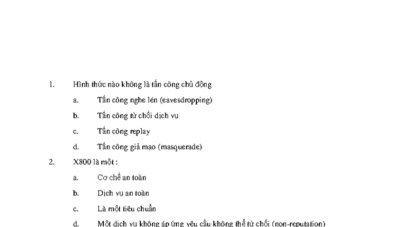 DE BAI TRAC Nghiem - ssssssss - Hình thức nào không là tấn công chủ ...