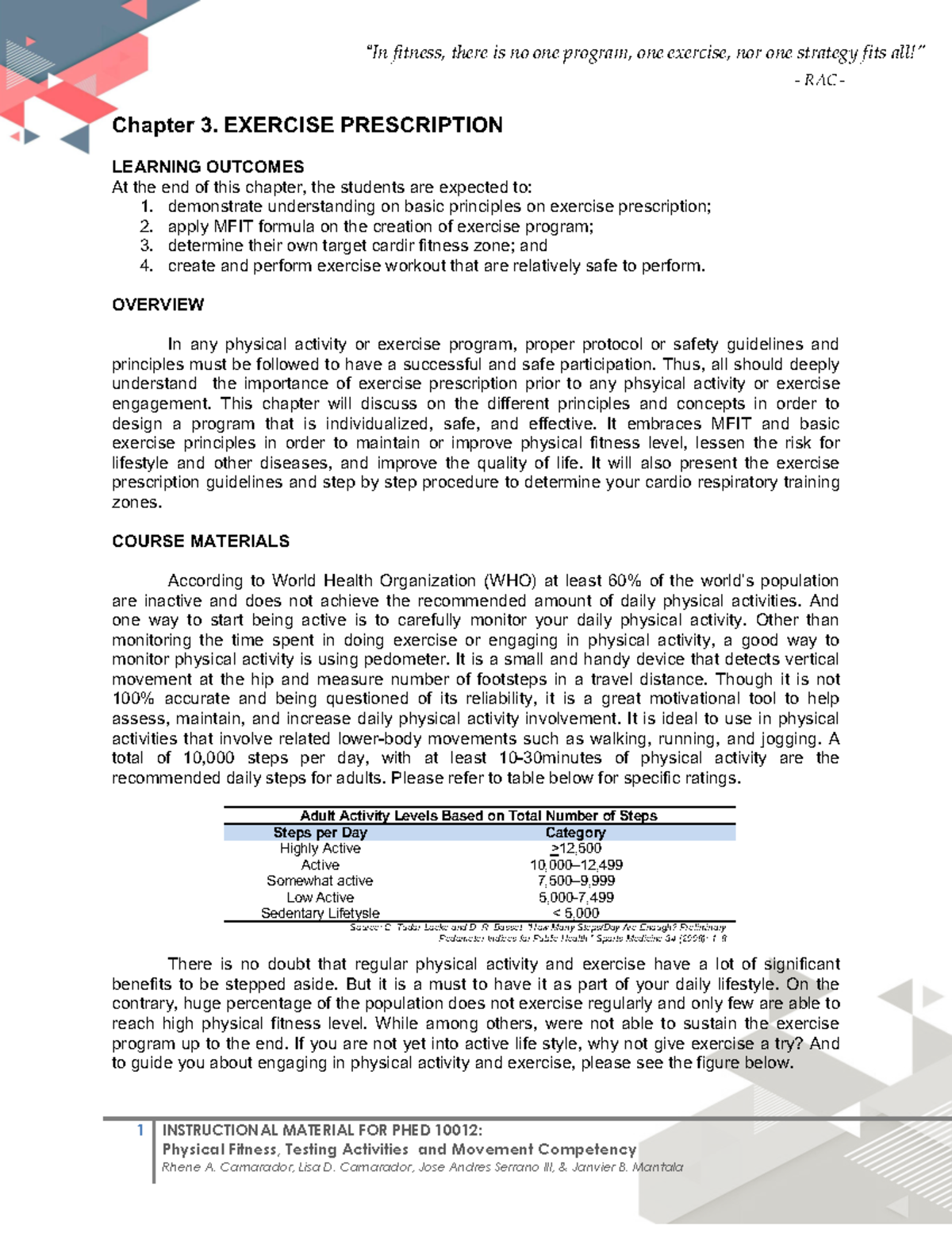 Pehd 10012 Exercise Prescription Chapter 3 Overview And Guidelines
