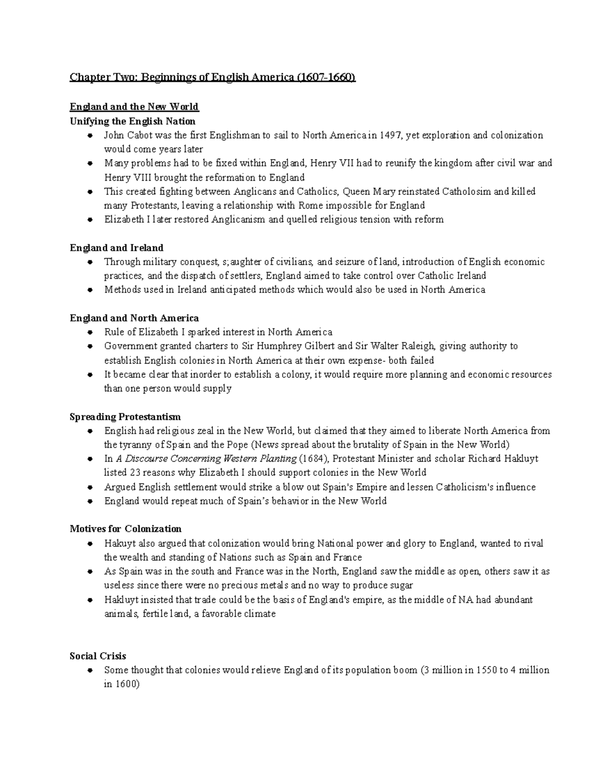 Chapter Two Beginnings of English America (1607-1660) - In 1623, a ...