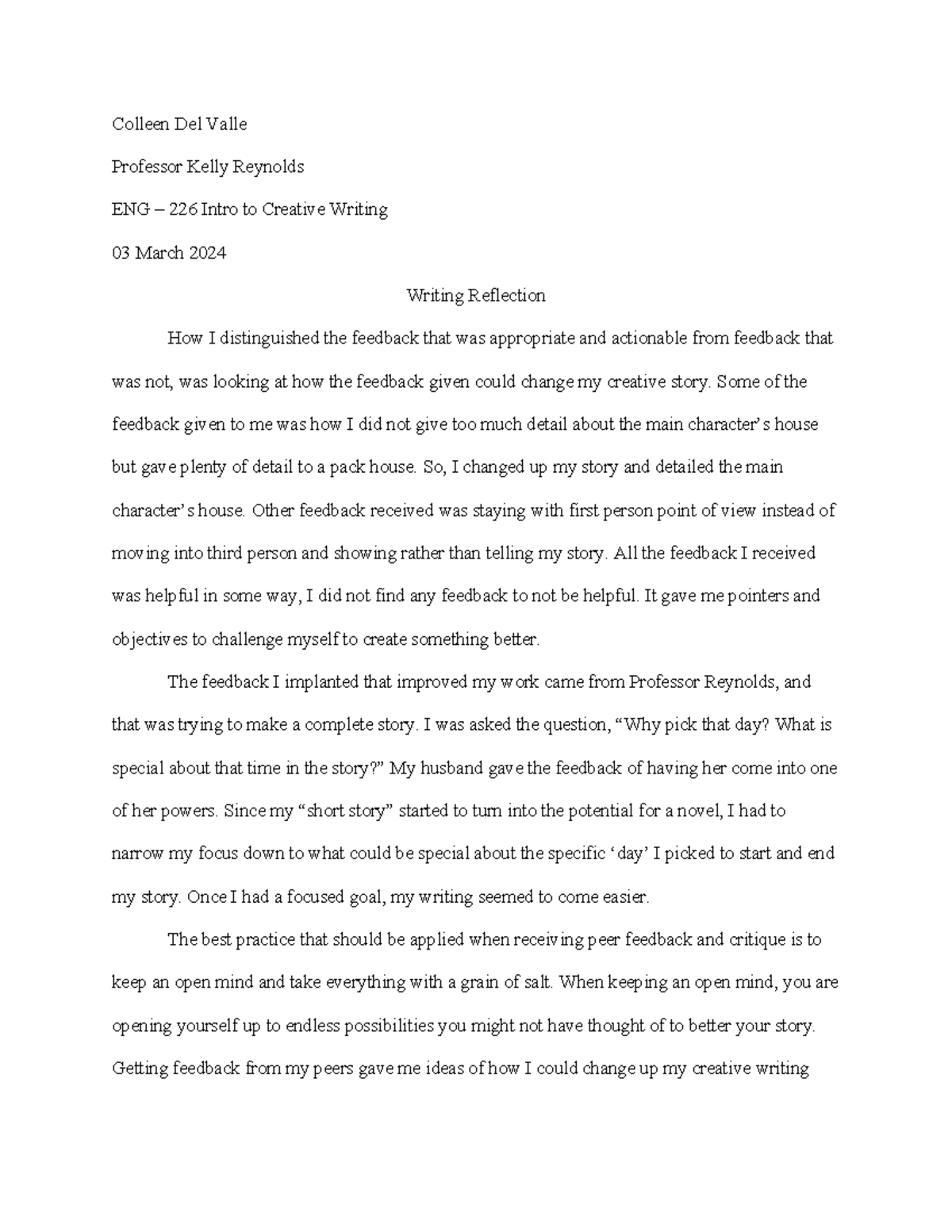 8-2 Final Project Part 2 Reflection: Enhancing Creative Writing - Studocu