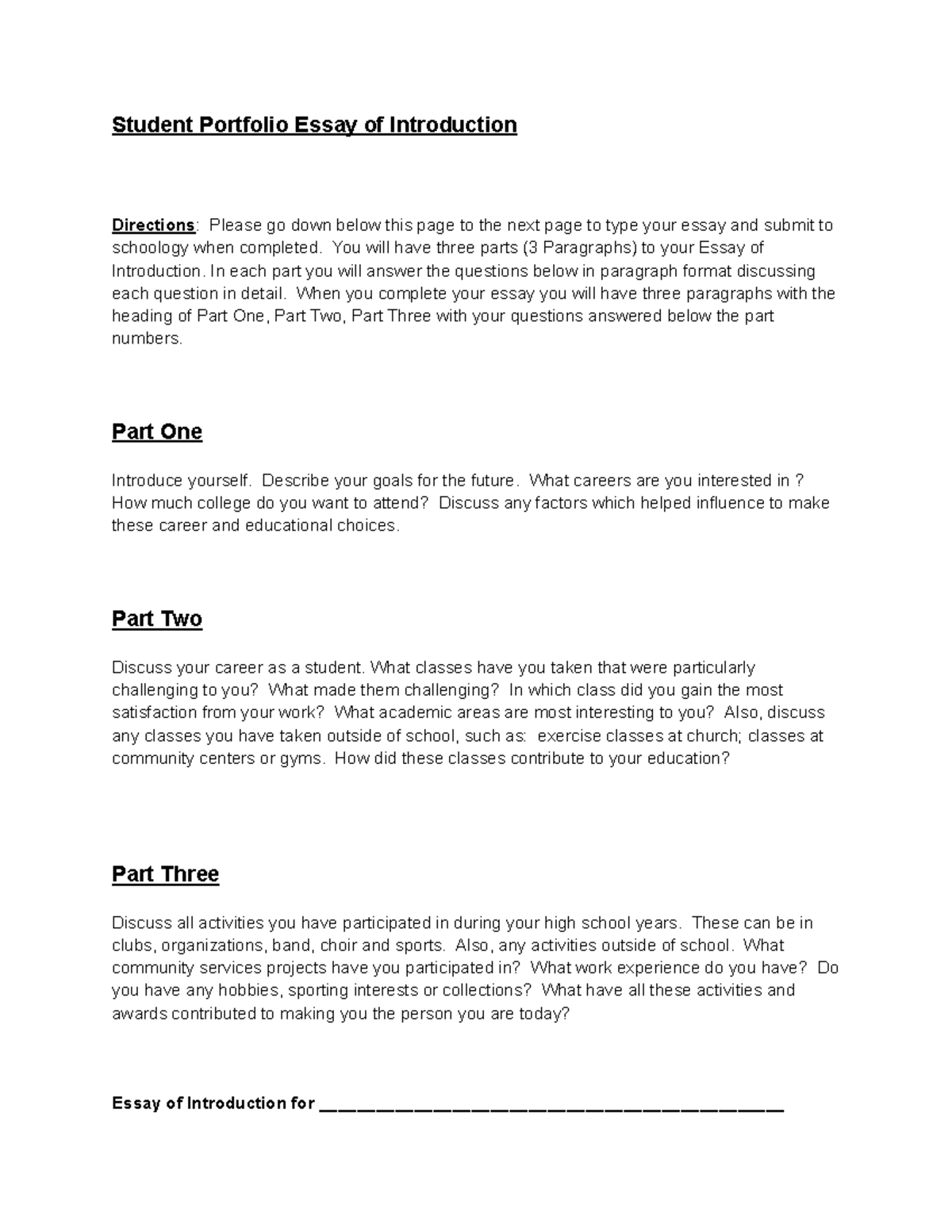 Essay of Introduction - Student Portfolio Essay of Introduction ...
