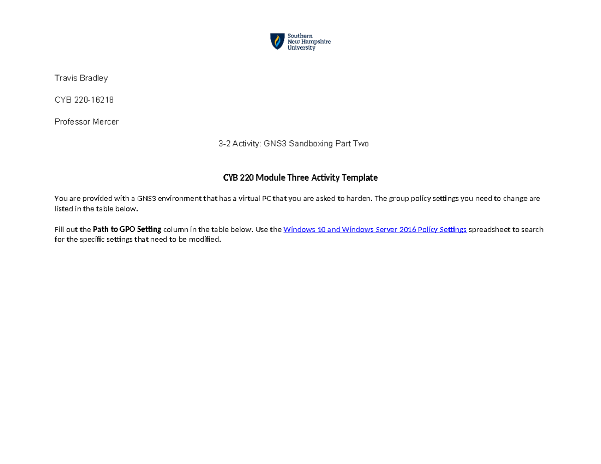 CYB 220 Final Assignment 3-2: GNS3 Sandboxing Network Security - Studocu