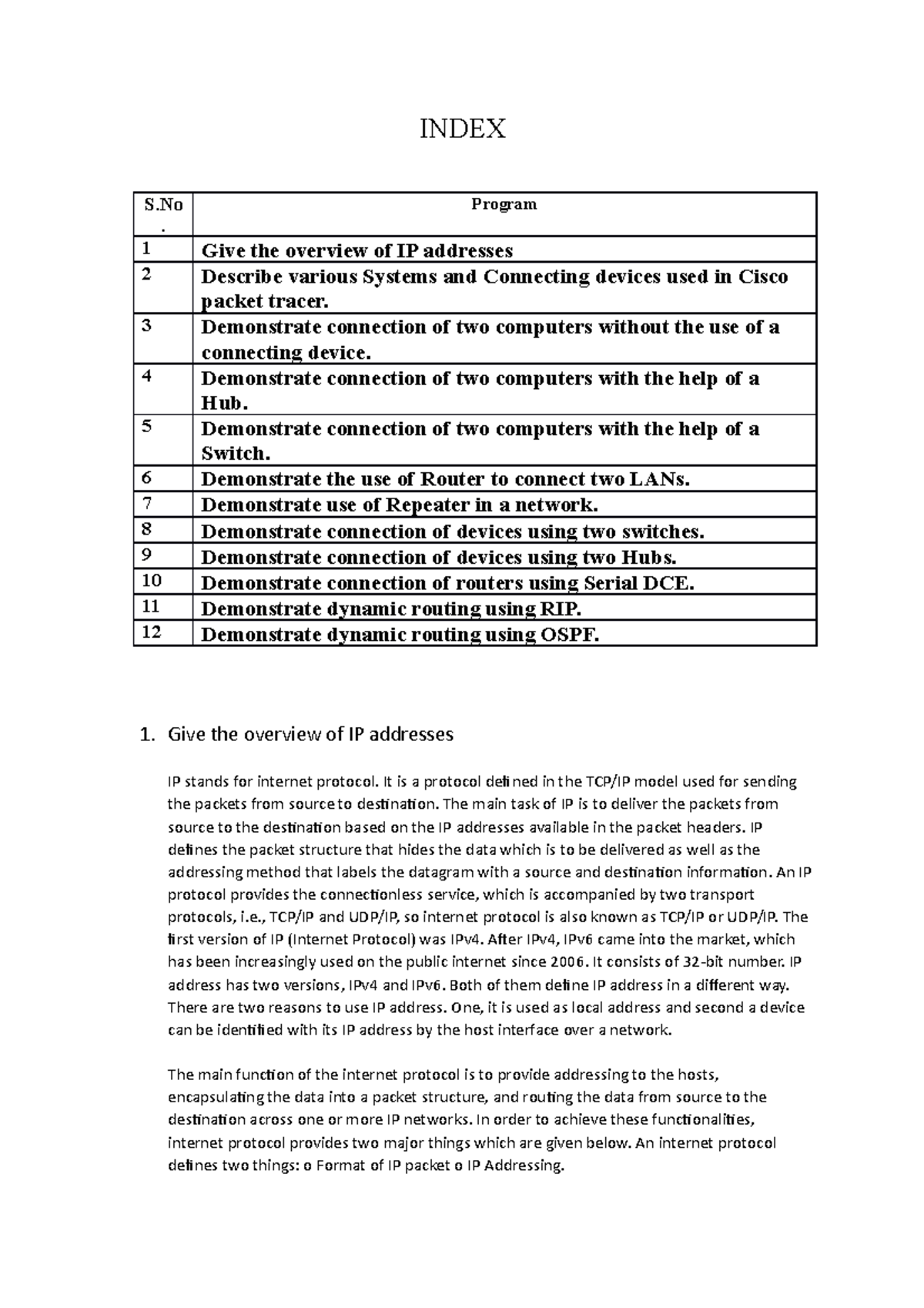 CN practicle File - Computer Networks Practical File - INDEX S . Program 1 Give the overview of ...