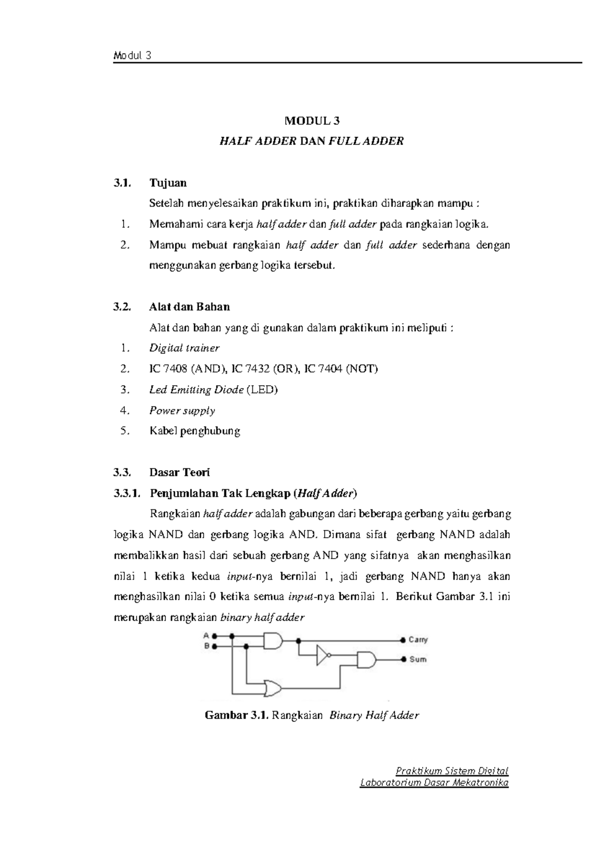 Laporan Praktikum Sistem Digital MODUL 3: Half Adder & Full Adder - Studocu