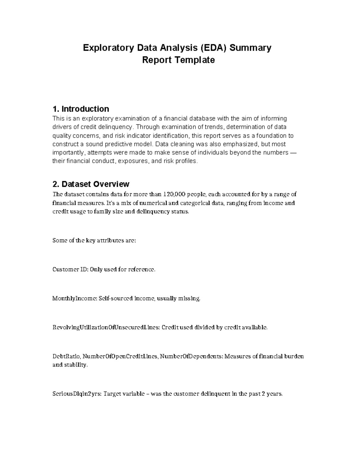 EDA Summary Report Template - DK: Insights on Credit Delinquency - Studocu