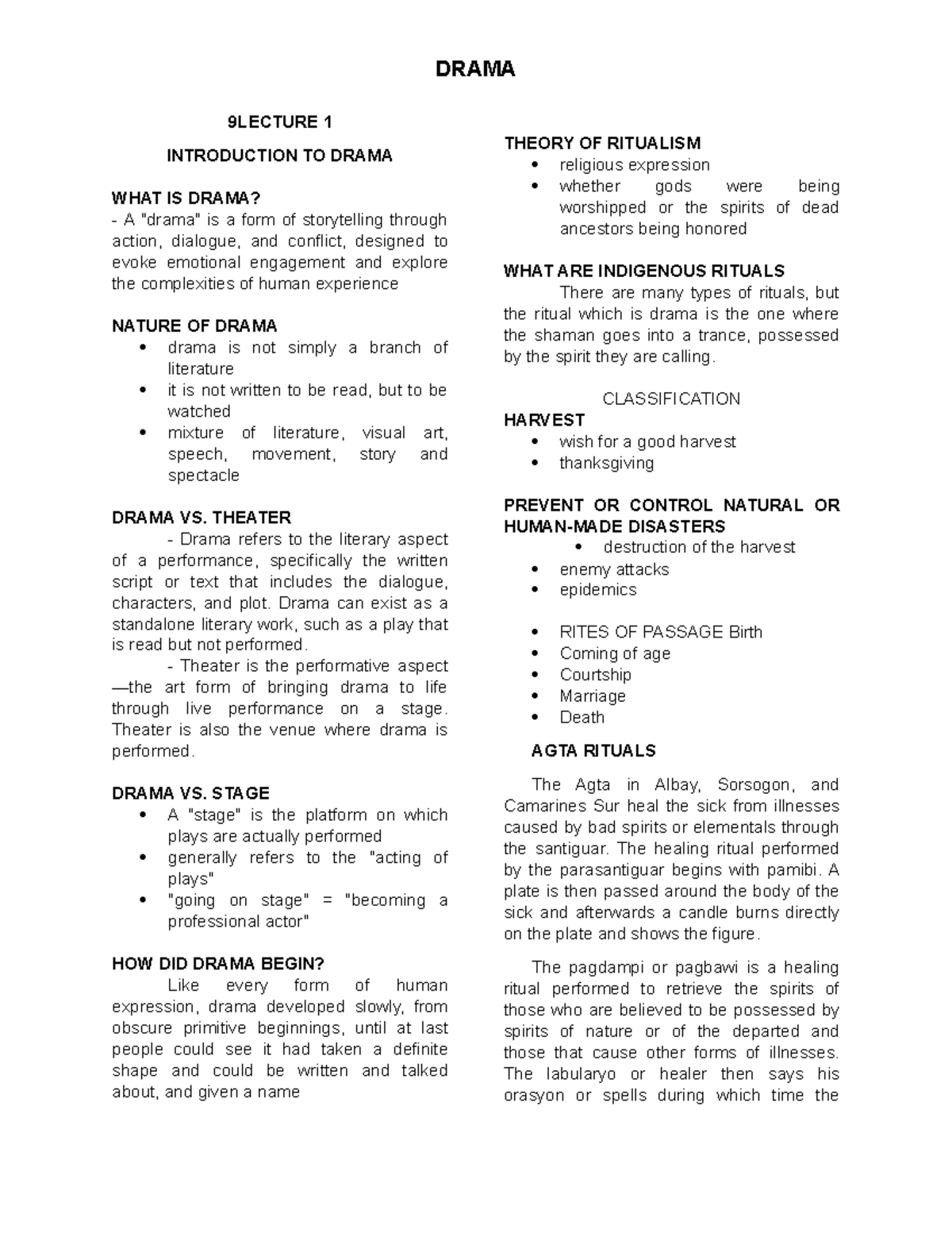 DRAMA 9: LECTURE 1 - INTRODUCTION TO DRAMA AND ITS ORIGINS - Studocu