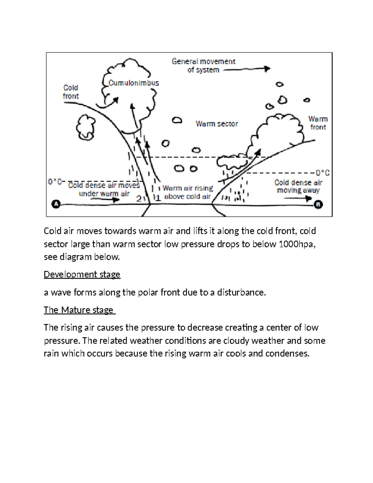 Mid latitude cyclone notes - Cold air moves towards warm air and lifts ...