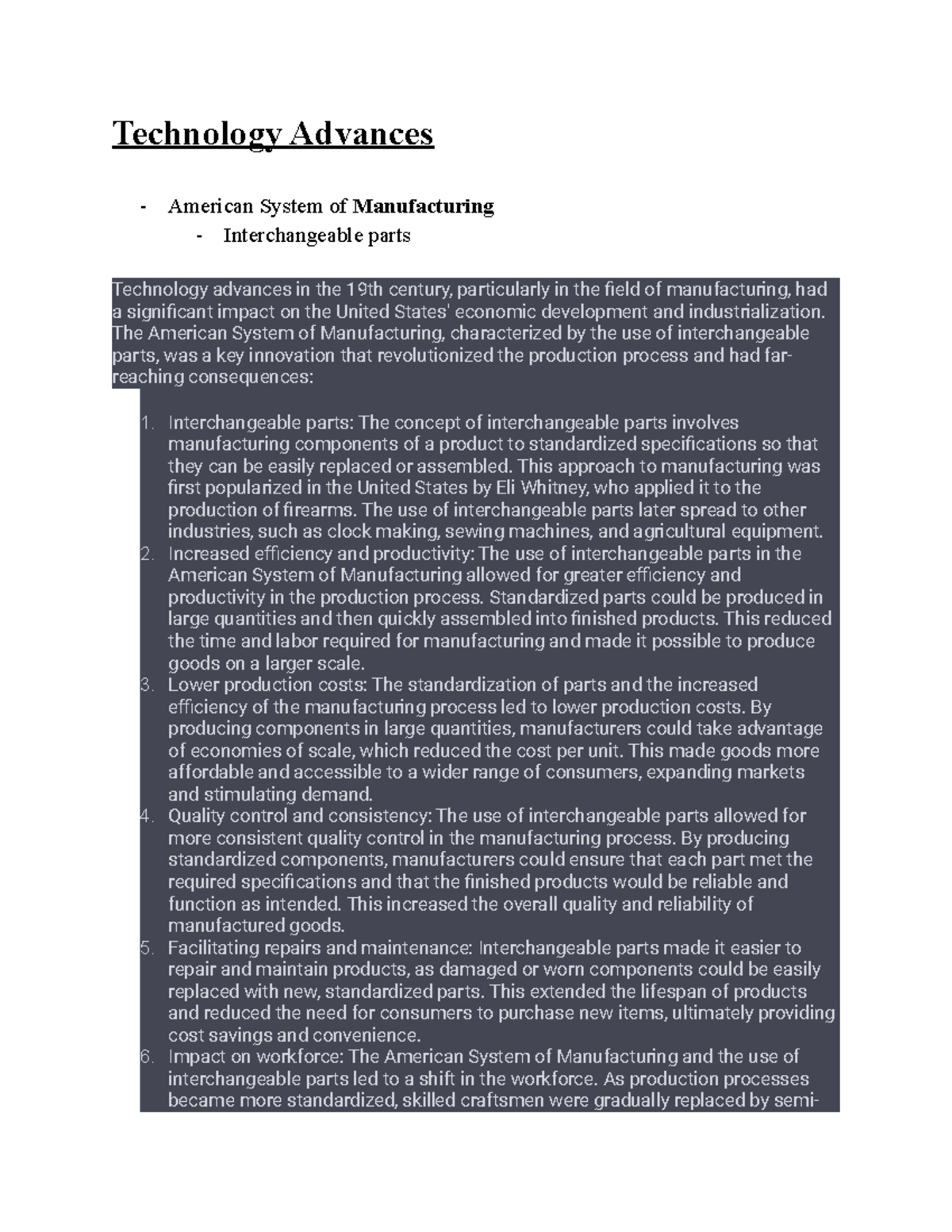 Technology Advances in Manufacturing: Lecture Notes on 19th Century ...