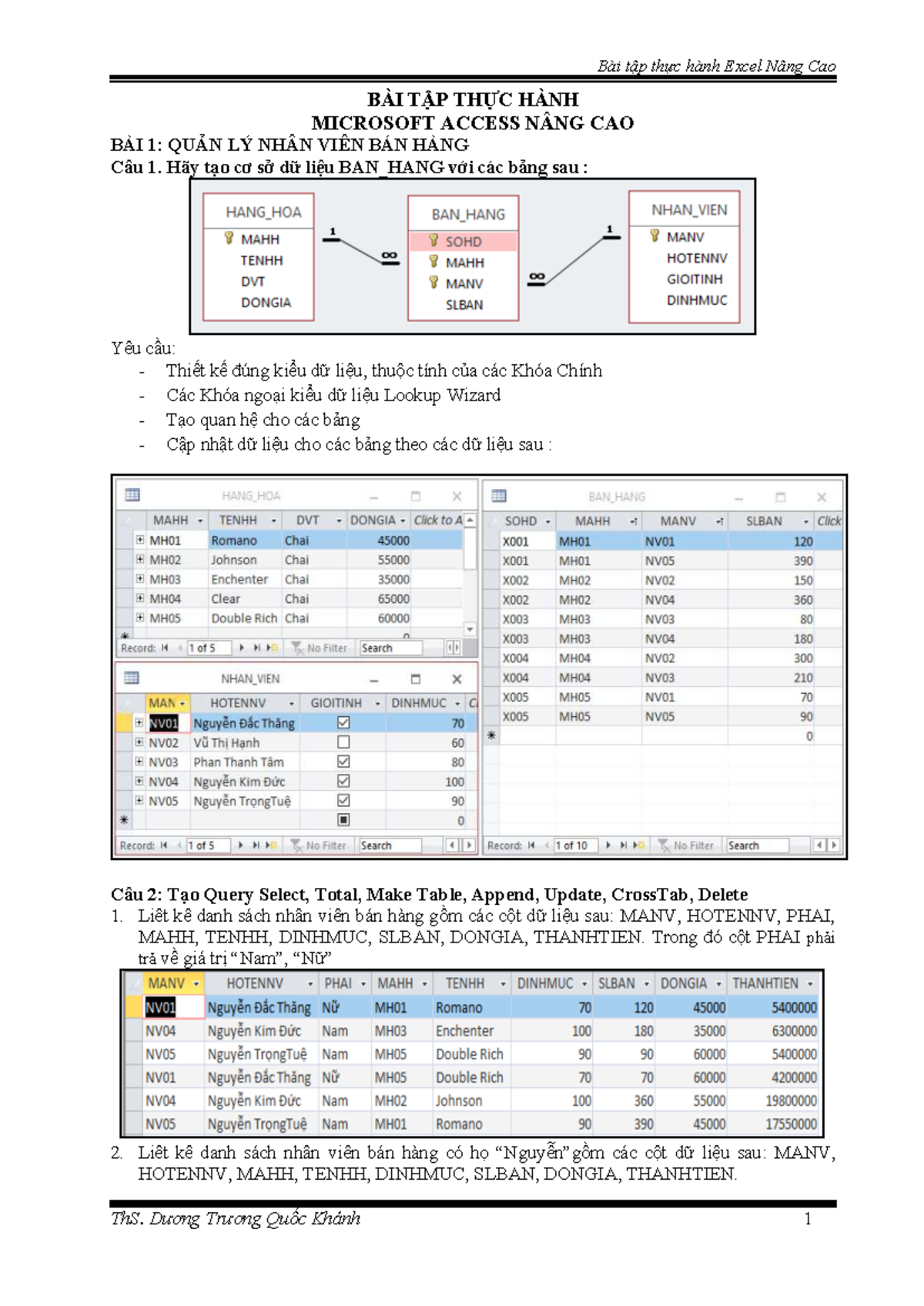 Bài Tập Thực Hành Microsoft Access Nâng Cao - Quản Lý Nhân Viên Bán ...